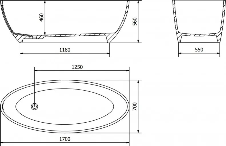 Mexen Prato, volně stojící vana z konglomerátu 170 x 70 cm, bílá matná, 57251707000