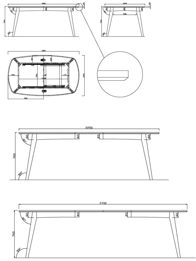 Jídelní rozkládací stůl Marte 180/270 cm dub přírodní
