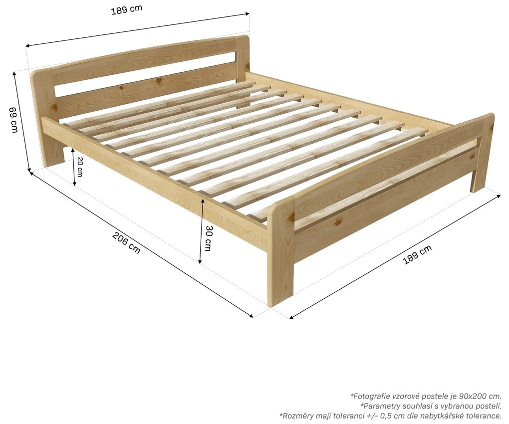 Maxi Postel z masivu Klaudie 180 x 200 cm, Olše