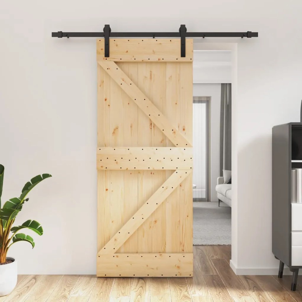 Posuvné Dveře S Kováním 85 X 210 Cm Masivní Borové Dřevo