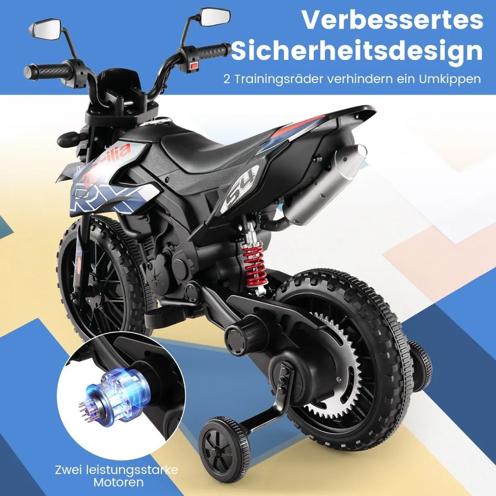Costway Elektrická dětská motorka Aprilia s tréninkovými koly a hudbou