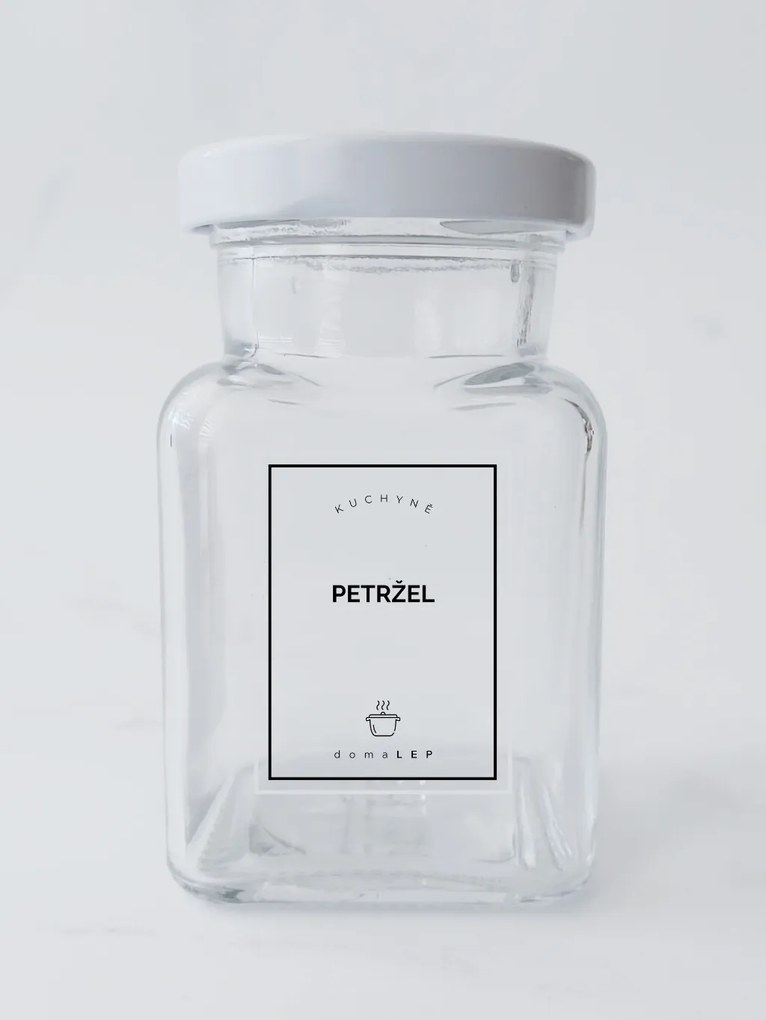 Samolepka na kořenky PETRŽEL průhledná 3 × 4 cm tučné písmo