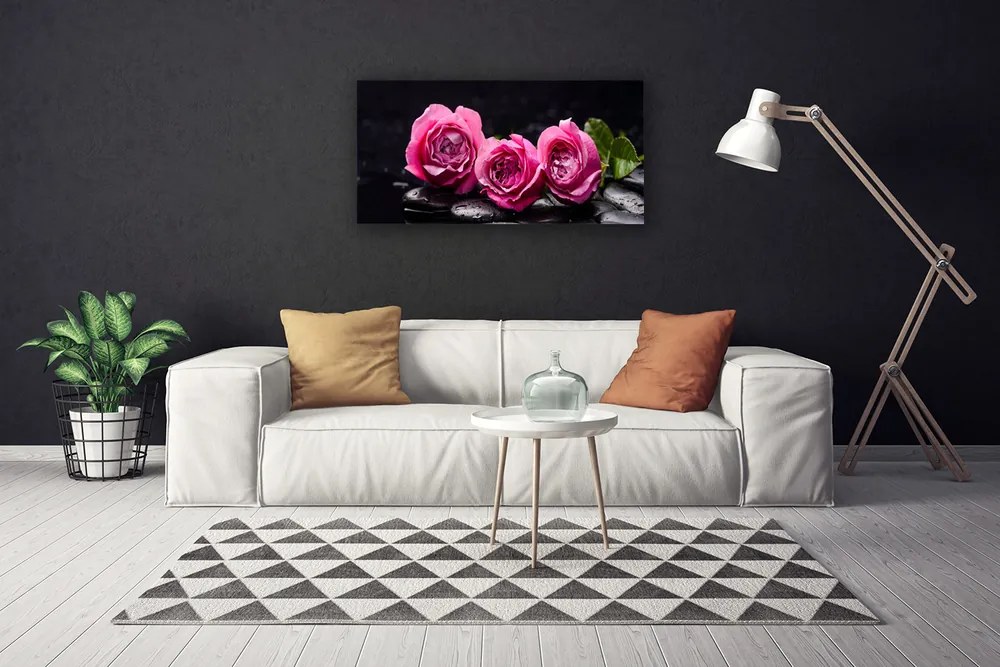 Obraz na plátně Růže Kameny Zen Lázně Příroda 125x50 cm