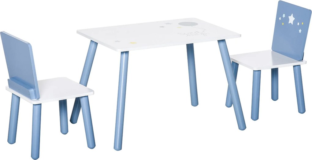 HOMCOM Dětský stůl a 2 židle Sada Dřevěný stůl se židlemi pro děti 2-4 roky Stůl 60x40x43 cm a židle 28x26x48 cm do ložnice nebo obývacího pokoje Bílá