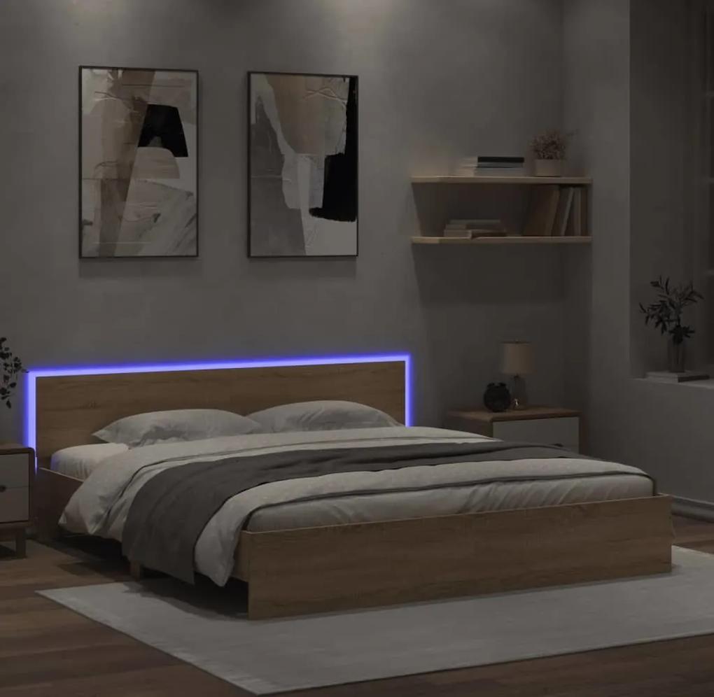 vidaXL Rám postele s čelem a LED osvětlením 200 x 200 cm [3207587] Barva: Černá