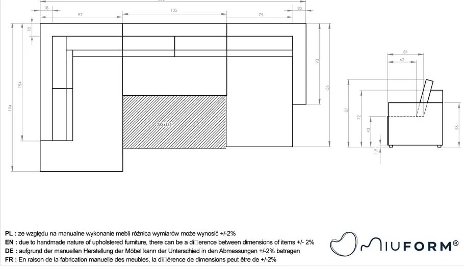 Antracitová manšestrová rozkládací rohová pohovka (levý roh/do "U") Brave Dave – Miuform
