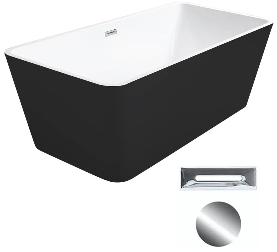 Besco Akrylátová volně stojící vana Evita BW 160x80 Barva: Bílá/černá, Rozměry (cm): 160x80, Typ a barva výpustě: Click-Clack s přepadem, černá