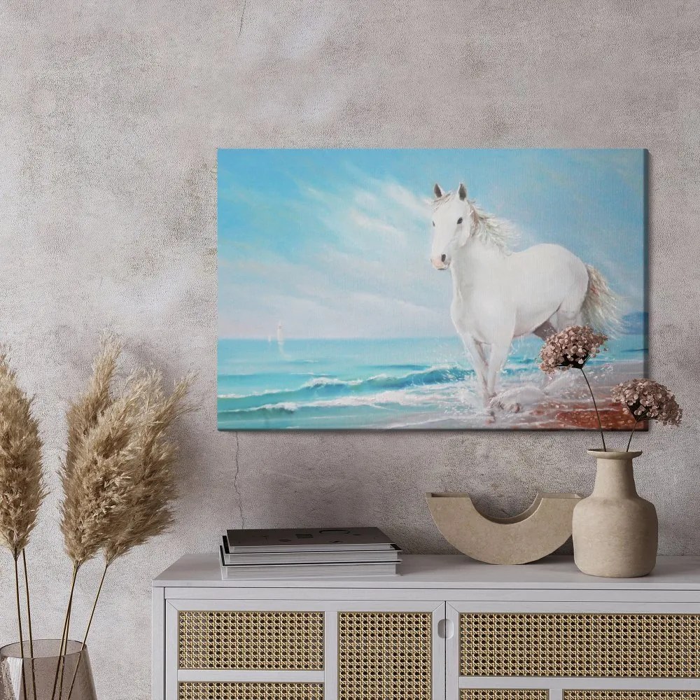 Obraz Bílý Kůň Na Pobřeží Nedostatek Nedostatek Plátno Canvas 30x20