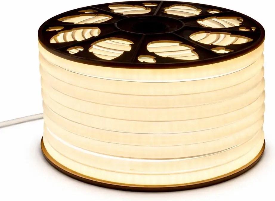 Easy Fix LED Neon hadice venkovní, 50 m, D-TYP jednostranný, teple bílá, 3000 diod, bílý kabel, IP44, cívka