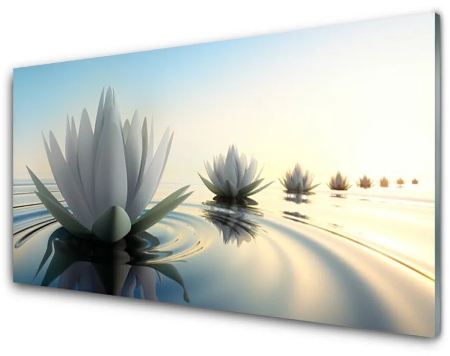 Obraz na skle Vodní Lilie Květiny Rybník 120x60 cm