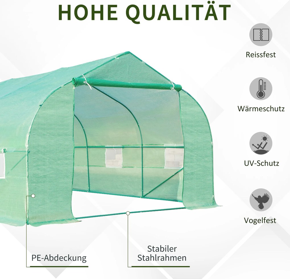 Outsunny skleník na rajčata se sedlovou střechou 600x300x200cm skleník ze zelené fólie pro zahradnictví a péči o rostliny