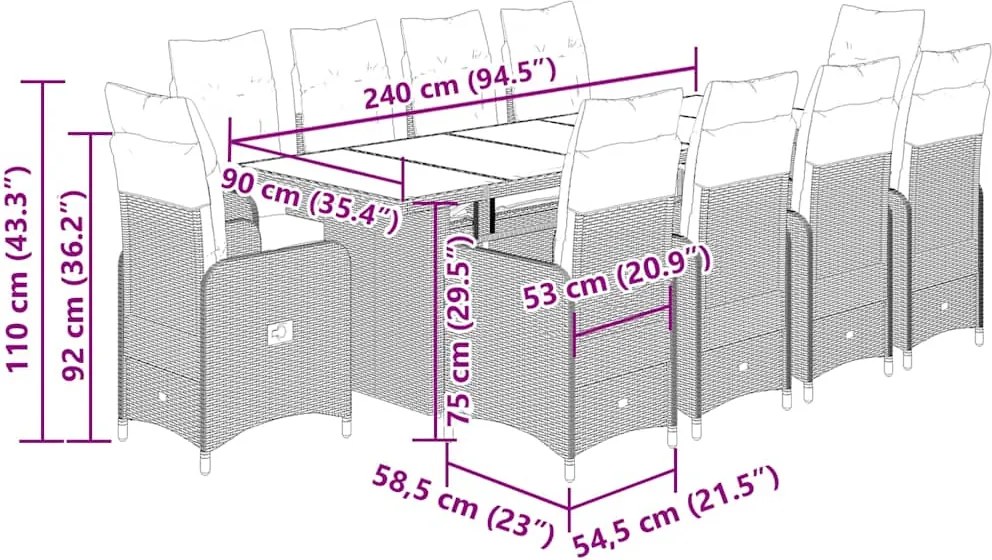 11dílný zahradní bistro set s poduškami černý polyratan 3277275