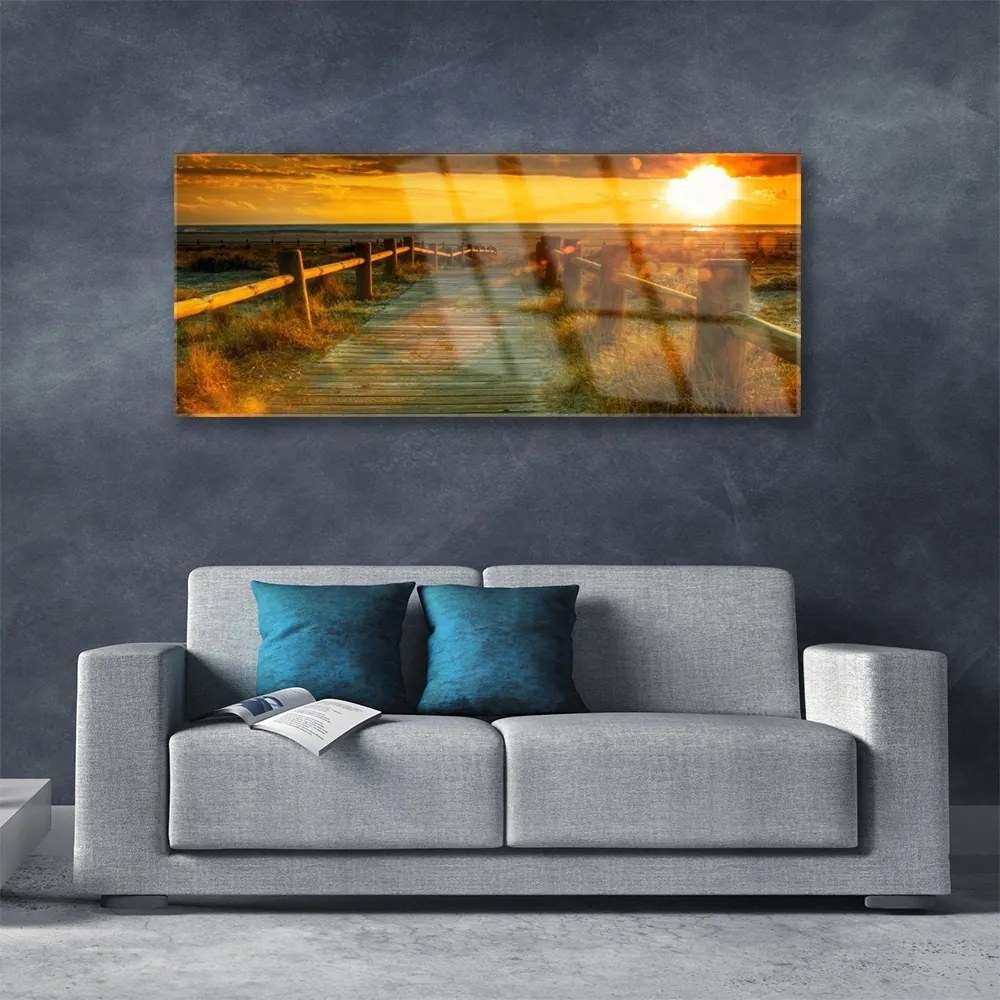 akrylový obraz Západ Slunce Architektura 125x50 cm