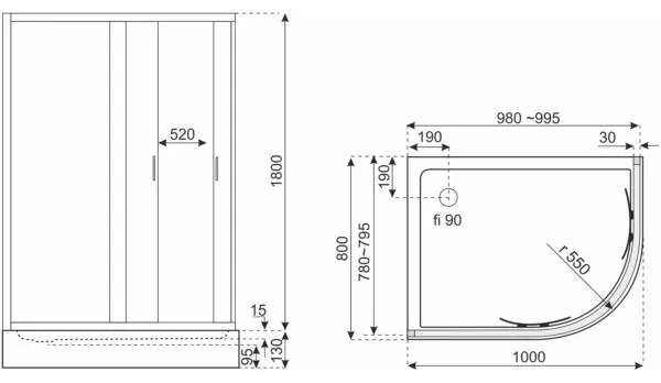 Novoterm Asymetrický sprchový kout NV-Madera 100x80 LEVÝ chrom/potisk + vanička