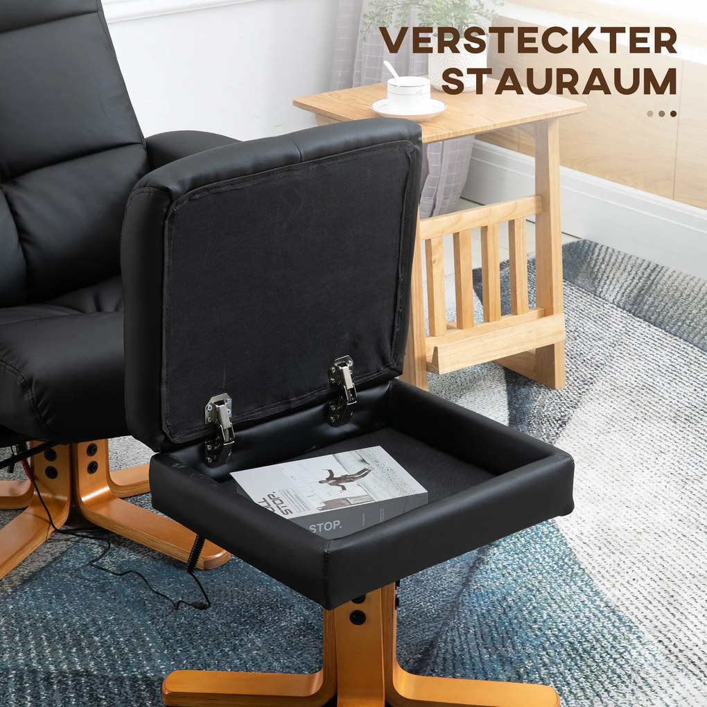 HOMCOM Relaxační křeslo Masážní křeslo s podnožkou a úložným prostorem 145° náklon Televizní křeslo s masážní funkcí Polyester Černá 80 x 86 x 99 cm …