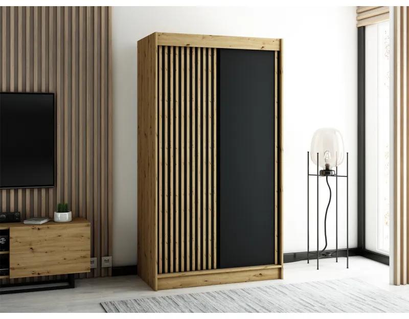 Moderní posuvná skříň Tigori 120 cm, Úložný prostor: ne, Barva: dub artisan / černý mat + dub artisan