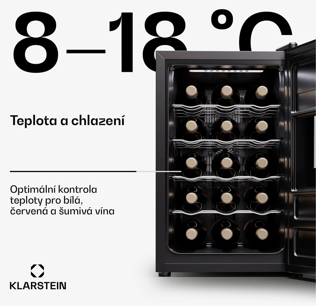 Klarstein Silent Vino 15 Uno, vinotéka, 39 l/15 lahví, 5-18 °C, dotykový displej