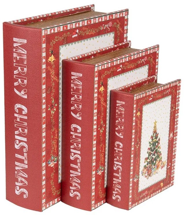 3ks úložný box ve tvaru knihy Merry Christmas - 27*22*7 / 22*17*6 / 17*12*4 cm