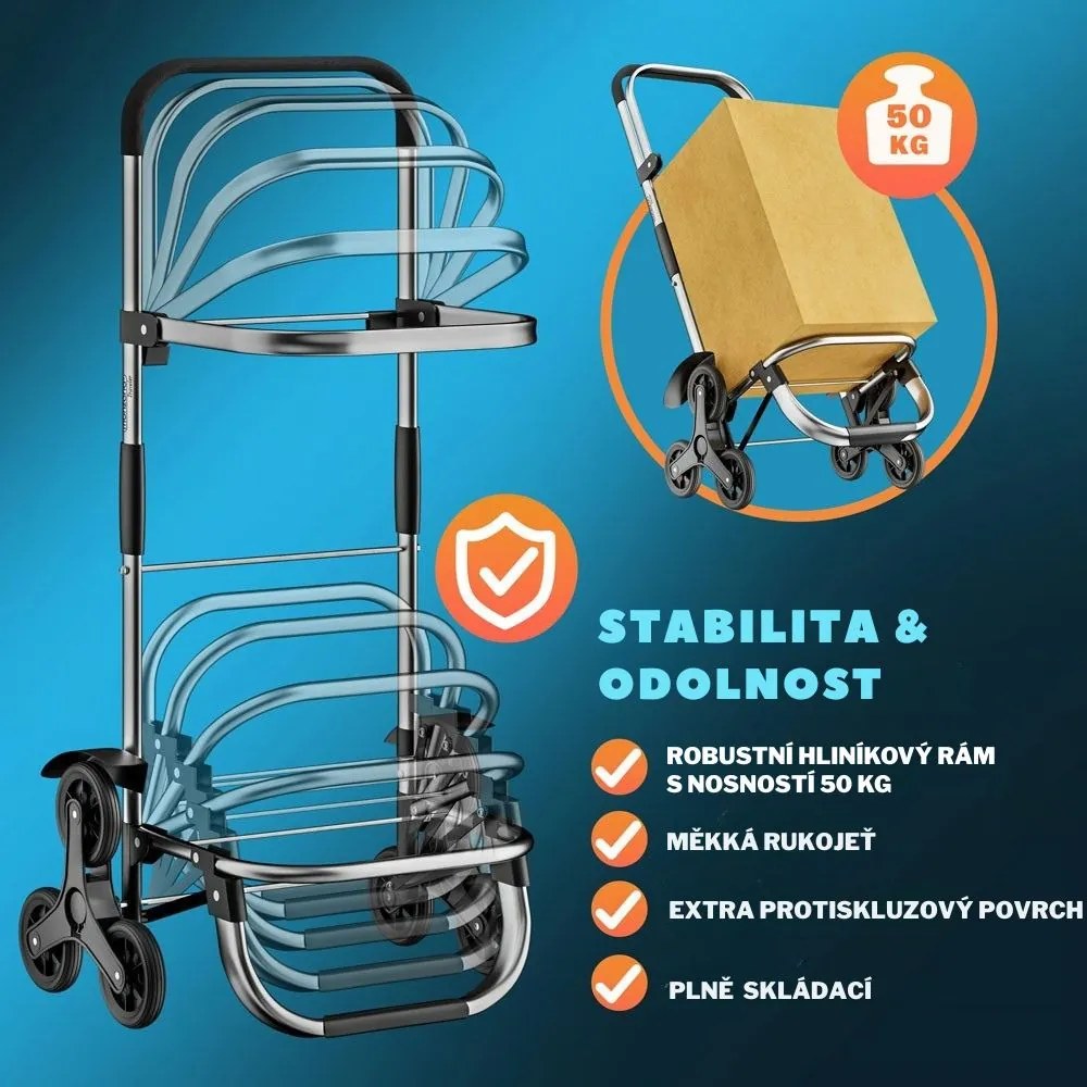 Nákupní taška na kolečkách do schodů COMFORT, 50l, černá Jurhan
