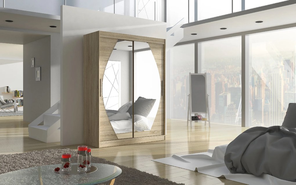 ADRK Furniture Skříň posuvná se zrcadlem ALEN 150 ADRK-SW-ALE-S-150