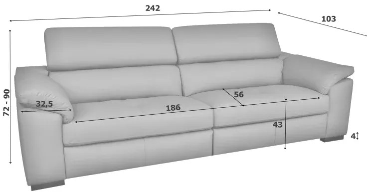 Moderní kožená pohovka LOREN II (4P), šedá (madras - 128 grey)