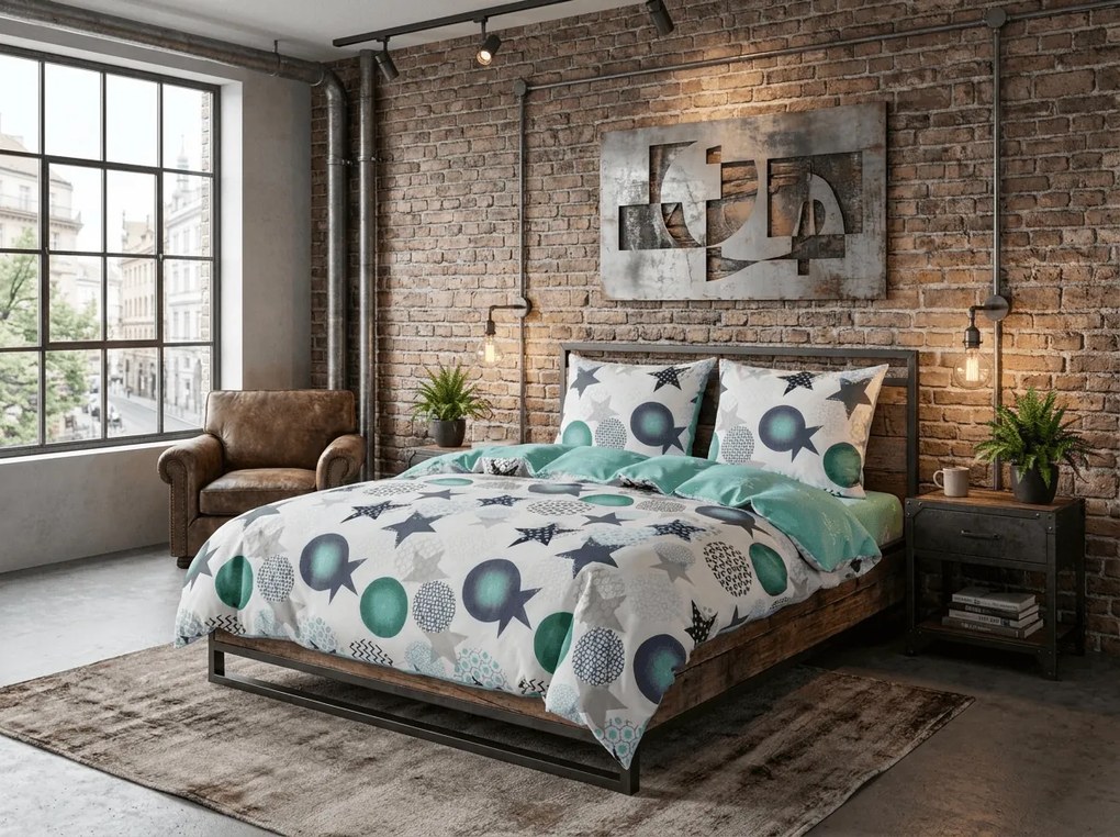 Flanelové povlečení z mikrovlákna MINT STARS barevné Rozměr povlečení: 2 ks 70 x 90 cm | 200 x 220 cm