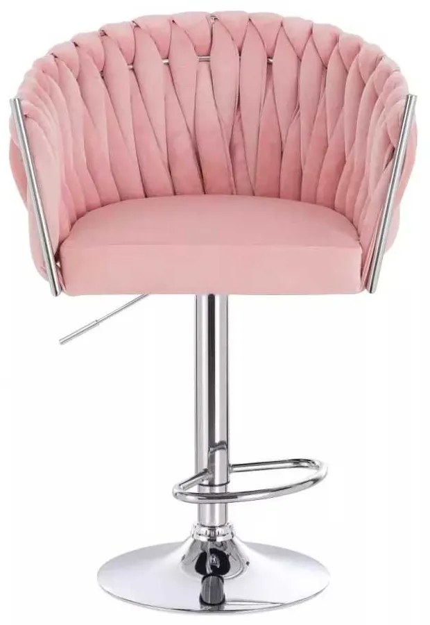 LuxuryForm DESIGN Barová židle NORDEN VELUR na stříbrné kulaté podstavě - růžová