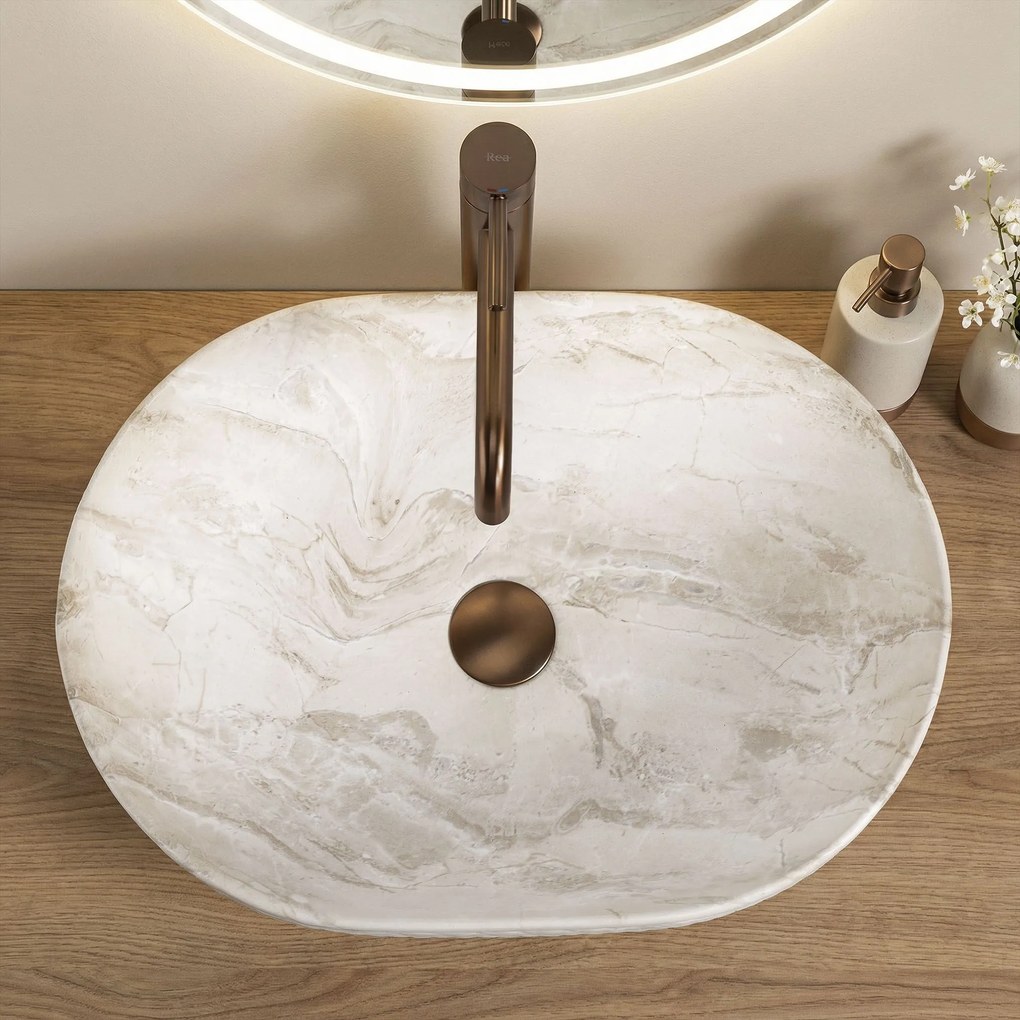 Rea Oktawia Kallisto, umyvadlo na desku 500x355x130 mm, imitace kamene, REA-U3528
