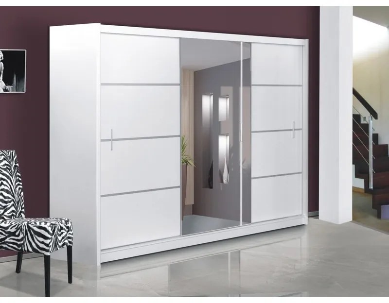 Šatní skříň s posuvnými dveřmi Vista 250, Barva: bílá mat / zrcadlo