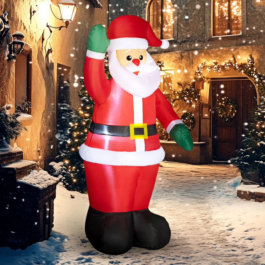 Outsunny Santa Claus, 1,84 m vysoký, s LED osvětlením, samonafukovací zahradní dekorace