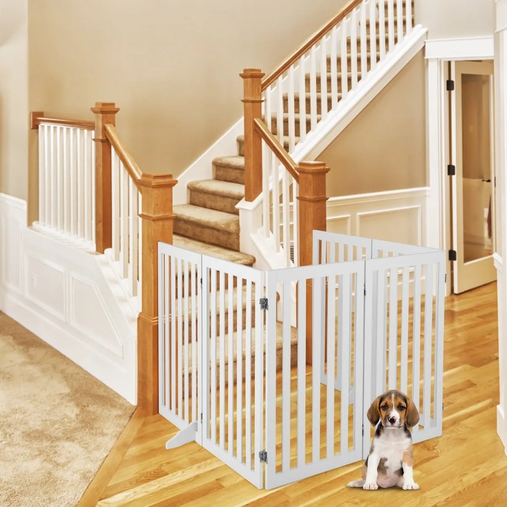 Costway Zábrana pro psy 89 cm vysoká 4 Ochranné dřevěné panely skládací bílá (6