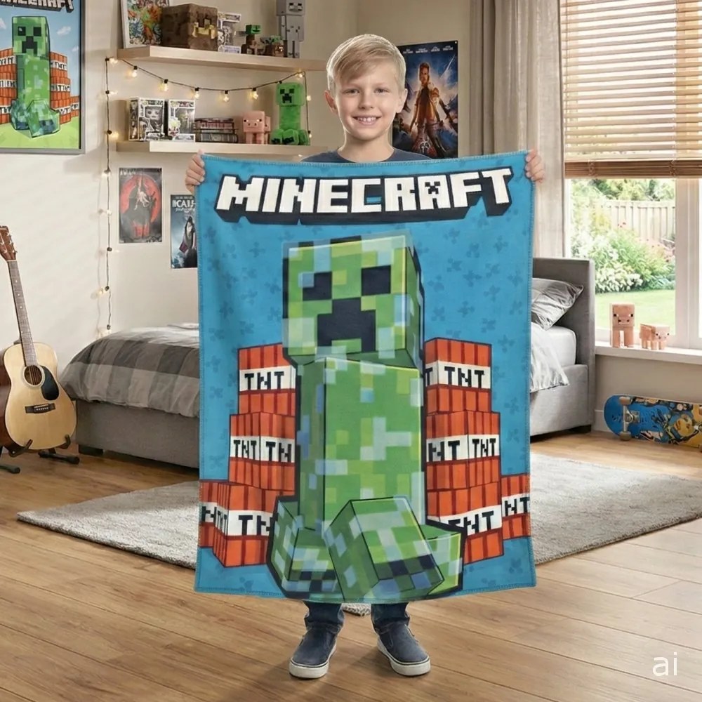 Fleecová deka Minecraft - motiv Creeper & TNT - 100x140 cm
