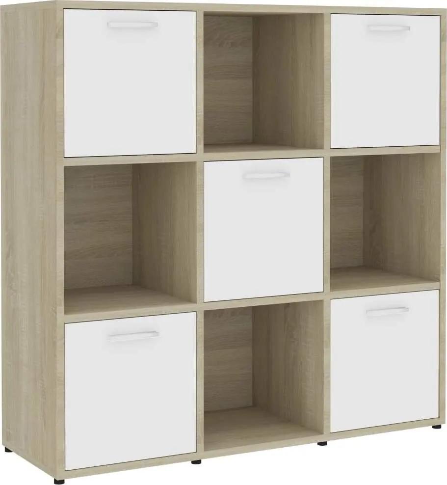 vidaXL Knihovna 90 x 30 x 90 cm dřevotříska [802935] Barva: bílá s vysokým leskem