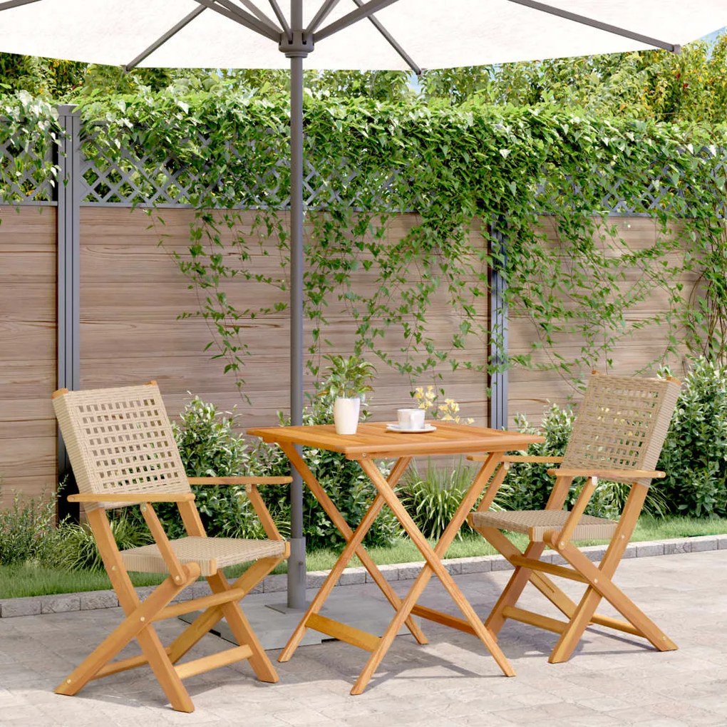 3dílný bistro set béžový polyratan a masivní dřevo 3281876