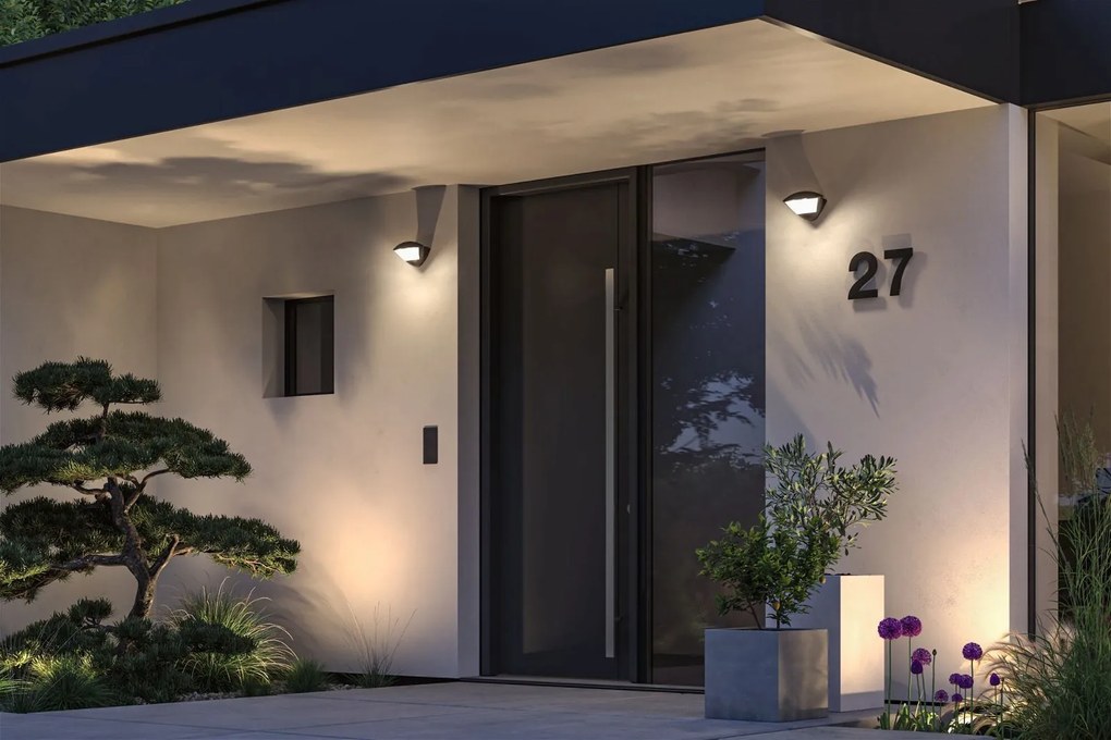 P 94864 LED venkovní nástěnné svítidlo Smart Home Zigbee 3.0 Skyla pohybové čidlo neláká hmyz IP44 226x164mm CCT 10W 230V antracit hliník - PAULMANN