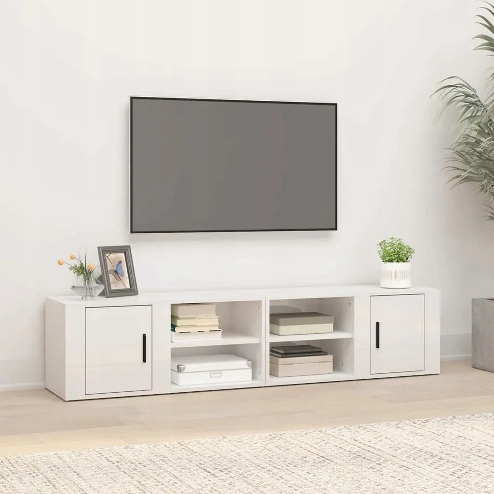 Tv Skříňka 80 X 31,5 X 36 Cm Kompozitní Dřevo Bílá s vysokým leskem 2