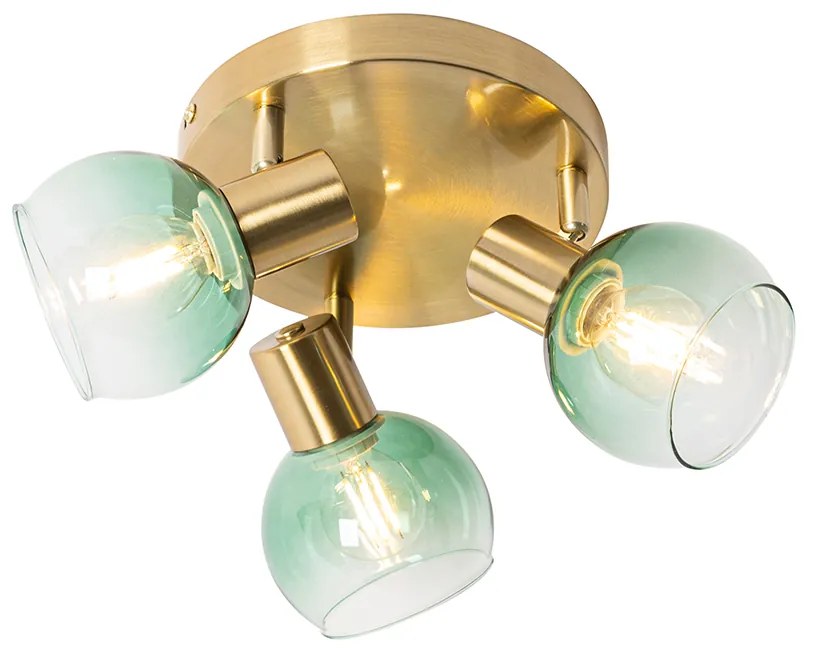 Art Deco stropní svítidlo zlaté se zeleným sklem 3-světelné - Vidro
