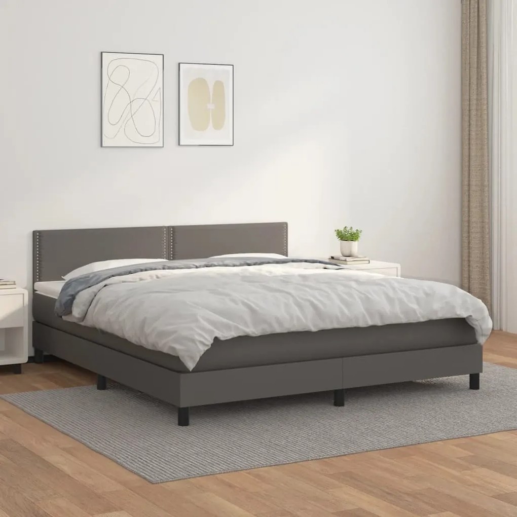 Box spring postel s matrací šedá 180x200 cm umělá kůže