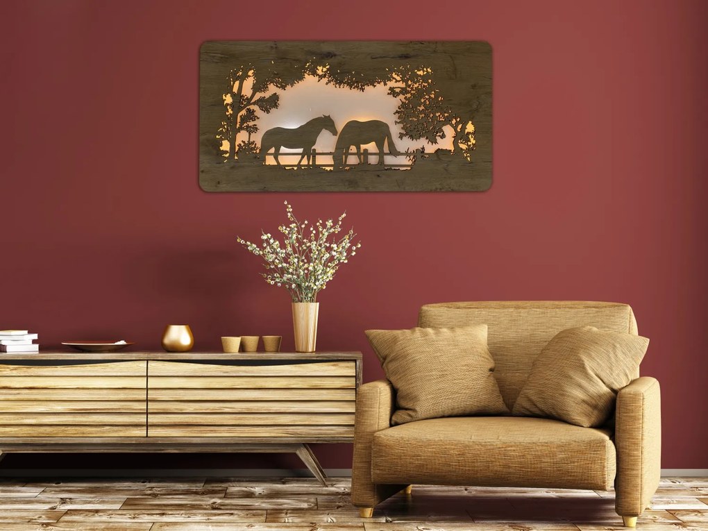 Li-Go "Koně" světelný obraz 230V 120x60 cm provedení povrchu: dub
