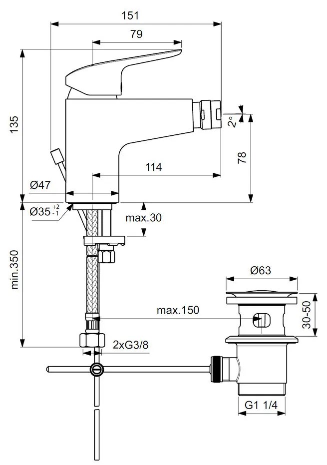 Ideal Standard CeraFlex- Bidetová baterie (5l / min), s odt. garniturou B1718AA