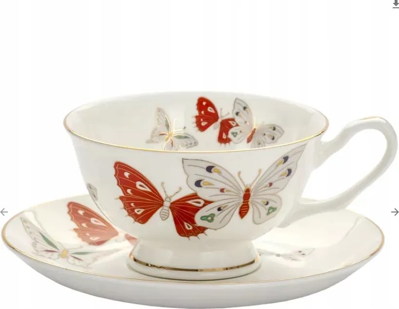 Šálek 200 ML Bone China Porcelán Motiv Motýli S Talířkem