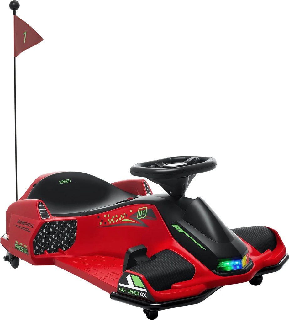 HOMCOM Dětský elektrický Go-Kart 12V 3-8km/h Drift Kart s drift módem, pomalým startem, Go-Kart s osvětlením a hudbou, bezpečnostním pásem pro děti ve