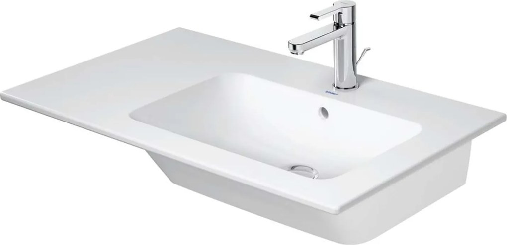Duravit ME by Starck - Umyvadlo 83x49 cm, s přepadem, otvor pro baterii, odkládací plocha vlevo, DuraShield, matná bílá 234683AC00