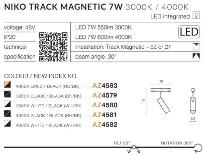 LED svítidlo do lišty Alfa Niko Track Magnetic 7W 3000K bílé/Bk