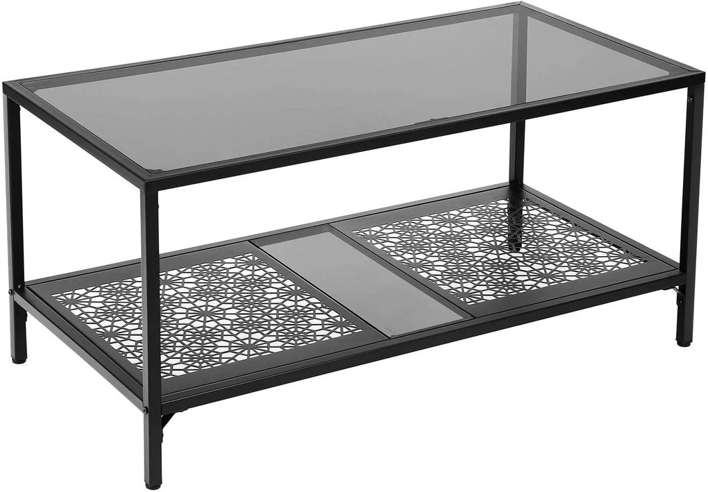 VASAGLE Konferenční stolek velký černý skleněná deska 100x50 cm