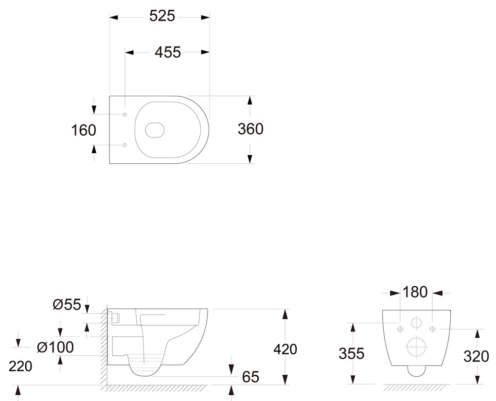 Bruckner FULDA závěsná WC mísa, Vortex Rimless, bílá