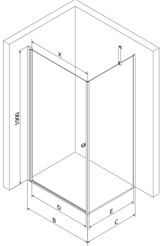 Mexen Pretoria, sprchový kout 70 (dveře) x 80 (stěna) cm, 6mm čiré sklo, černý profil + černá sprchová vanička, 852-070-080-70-00-4070B