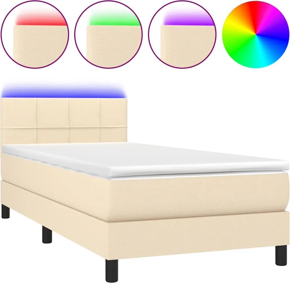 Box spring postel s matrací a LED krémová 80 x 200 cm textil 3133114