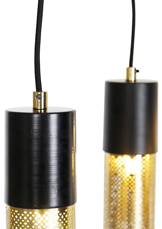 Industriální závěsná lampa černá se zlatými 10-ti světly - Raspi