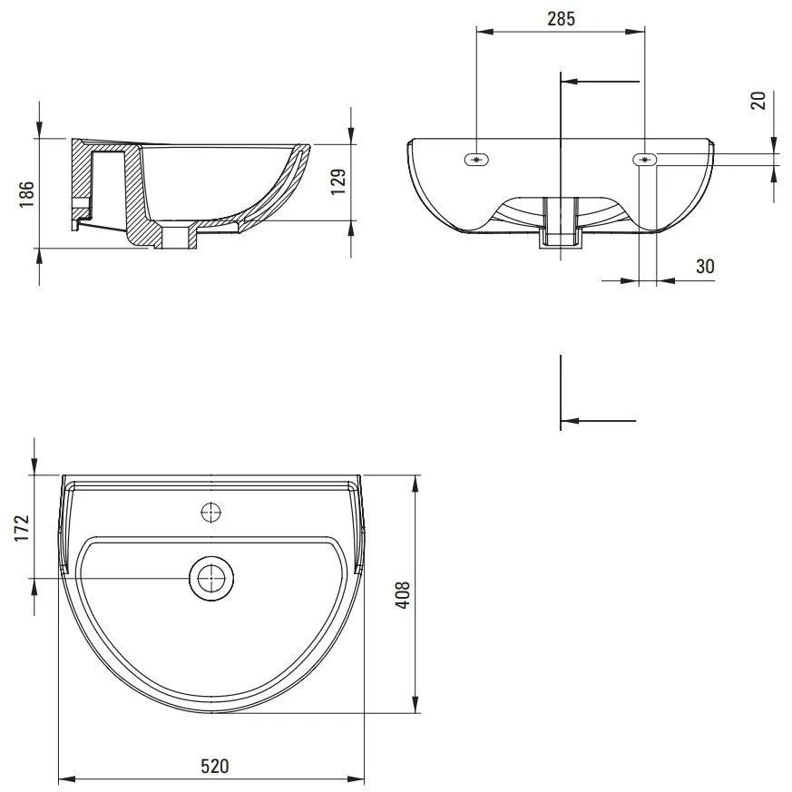 Deante Ceramic washbasin, wall-mounted